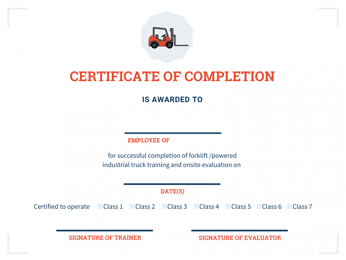 Forklift Certificate Template